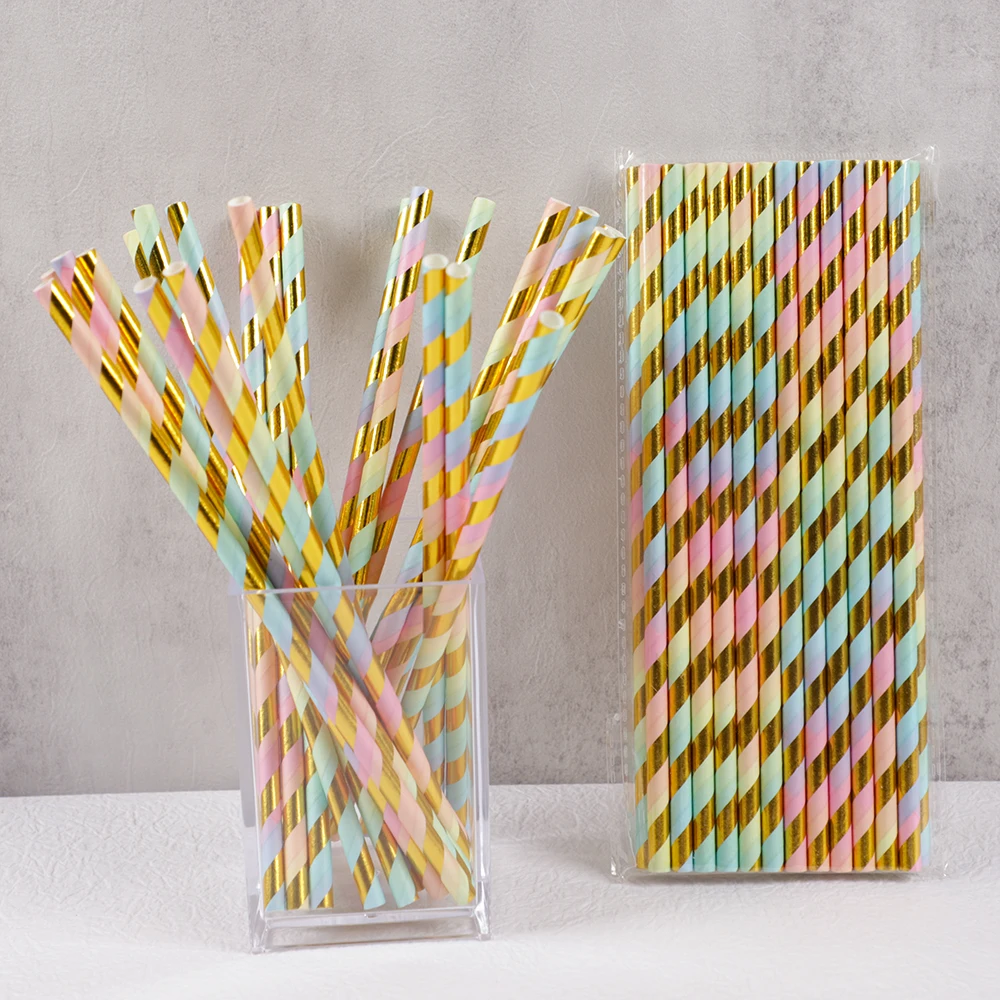 50Pcs-Gilding-Rainbow-Disposable-Bar-Juice-Drinking-Paper-Straws ...