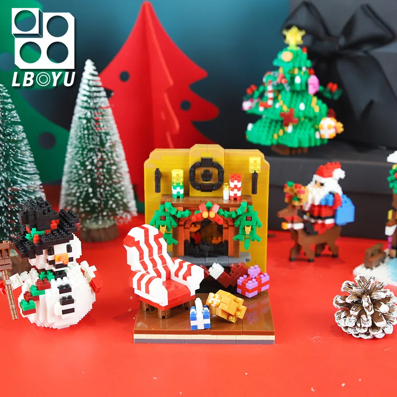 Christmas-Santa-Claus-Micro-Building-Blocks-Snowman-Figure-Church-Tree ...