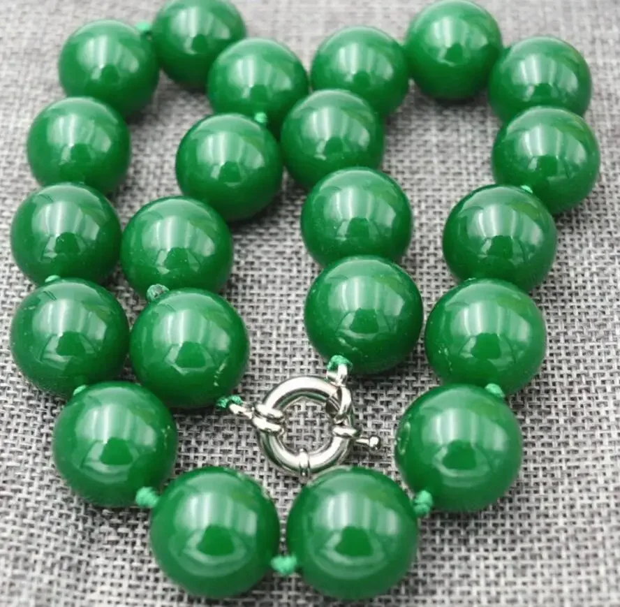 Pretty HOO lindo colar de contas redondas de jade verde de 18 mm 18 ...