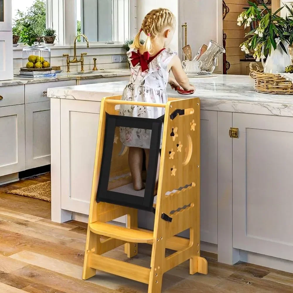 Kids-Kitchen-Step-Stool-with-Keeper-Bamboo-Child-Standing-Tower-Helper ...