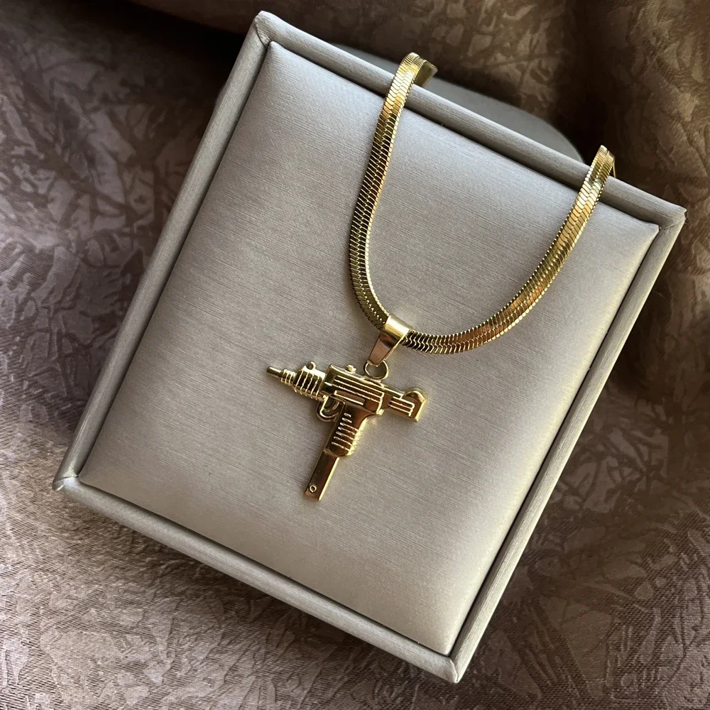 Gun-Pendant-Necklaces-Gold-Color-Army-Style-Male-Long-Chain-Pistol ...