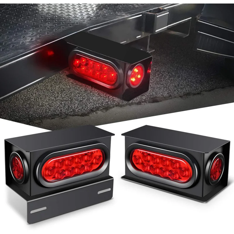 TL-34-2PCS-Steel-Trailer-Light-Boxes-Housing-Kit-w-6Inch-Oval-Red-LED ...