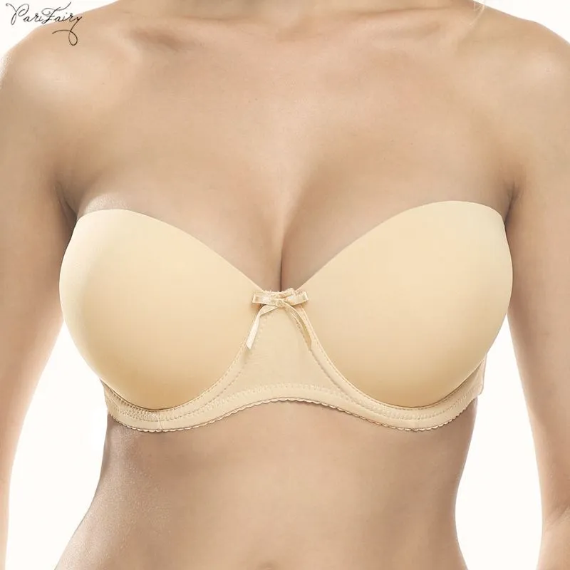 Parifairy Black Beige 38C 40C 42C 44C Strapless Bra With Wire Padded ...