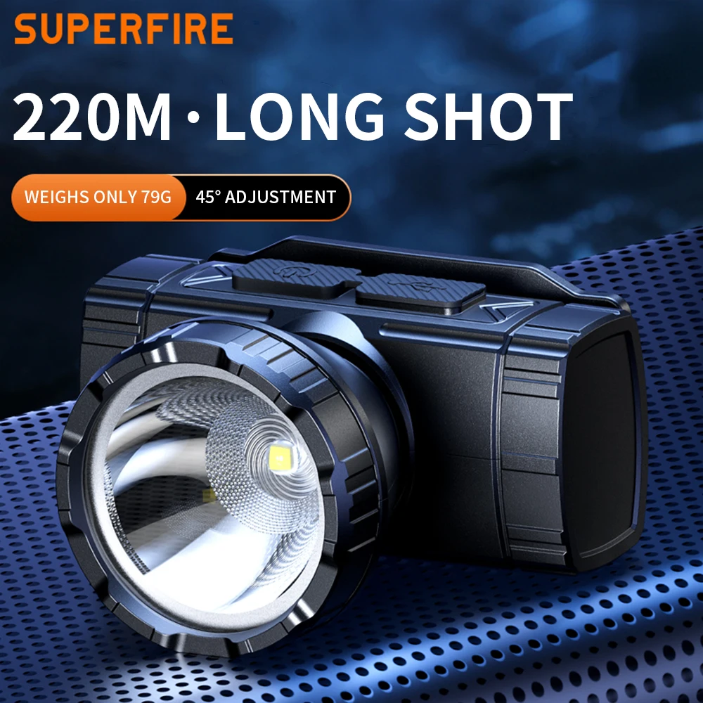 NEW-SUPERFIRE-HL96-EDC-Headlamp-200M-Long-Range-LED-Headlight-Micro-USB ...
