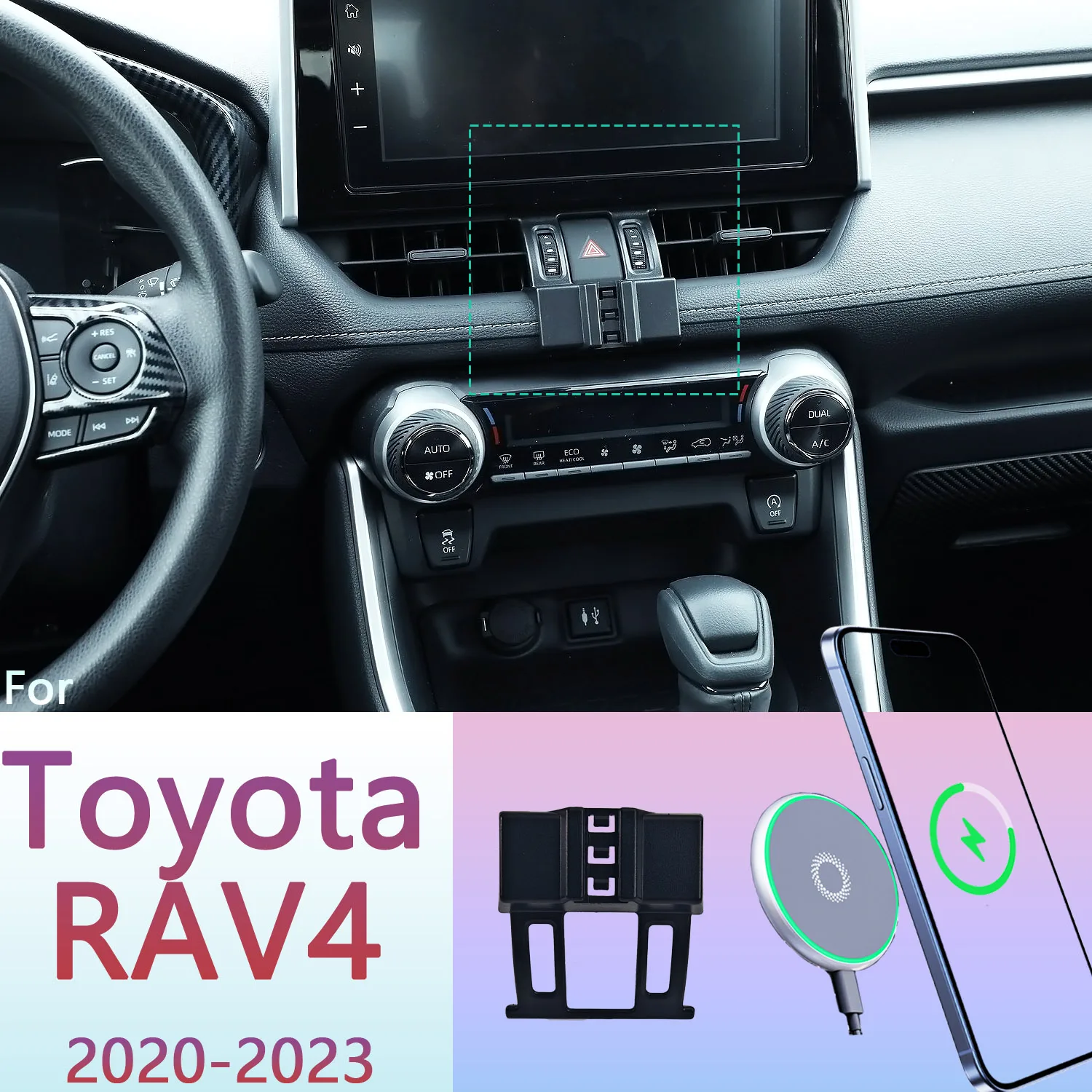 For-Toyota-RAV4-RAV-4-2020-2021-2023-Magnetic-Phone-Holder-15W-Wireless ...