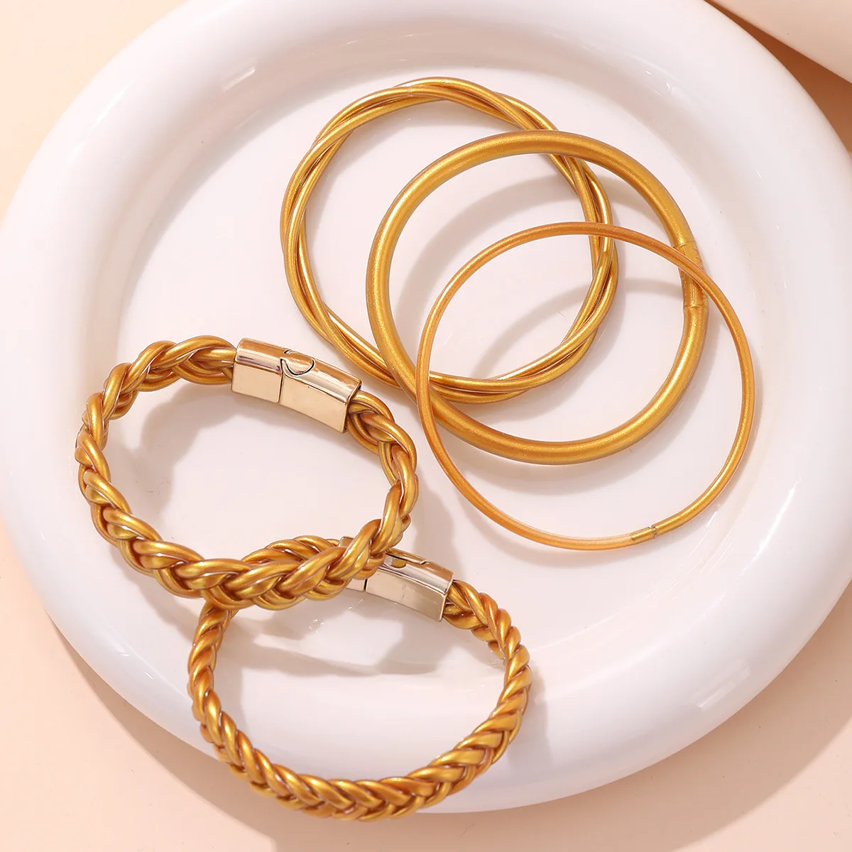 5PCS-Fashion-Gold-Color-Handmade-Shiny-Braided-Bangles-for-Women-Foil ...