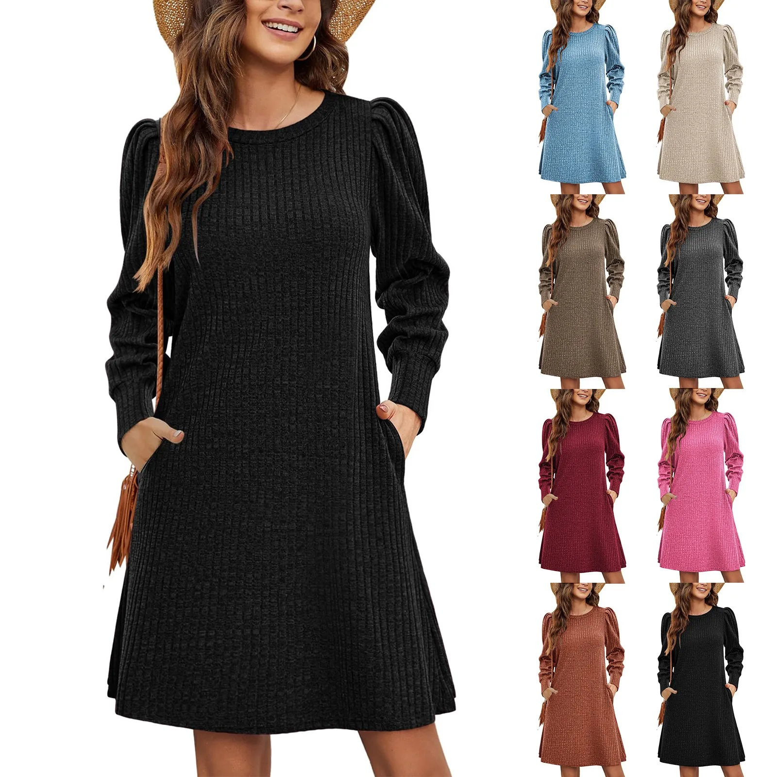 Women-Casual-Sweater-Dress-Winter-Knitted-Sundress-Wiht-Pockets-Long ...