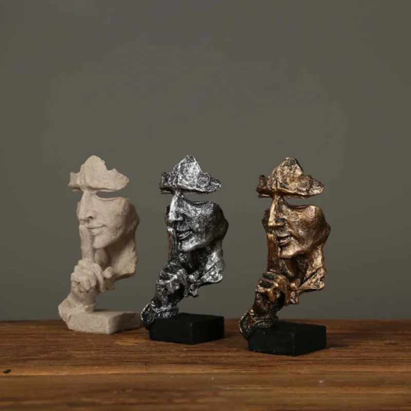 17cm Home Decor Abstract Silence Is Gold Figurine Resin Hand Face ...