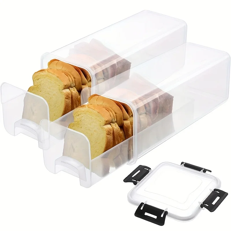 Airtight Bread Box with Lid Clear Plastic Food Storage Box Container ...