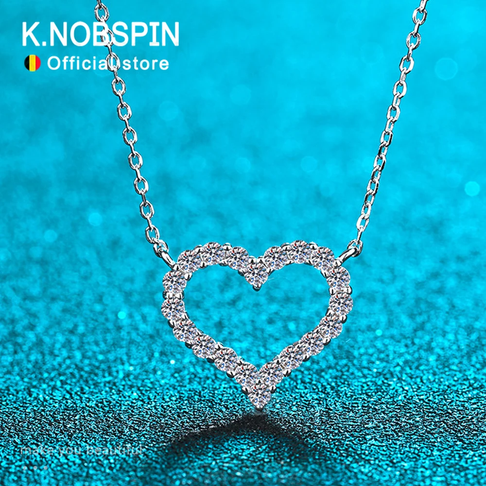KNOBSPIN D VVS1 Sparking Moissanite Necklace Heart Pendant for Women s925 Sterling Sliver Plated ...
