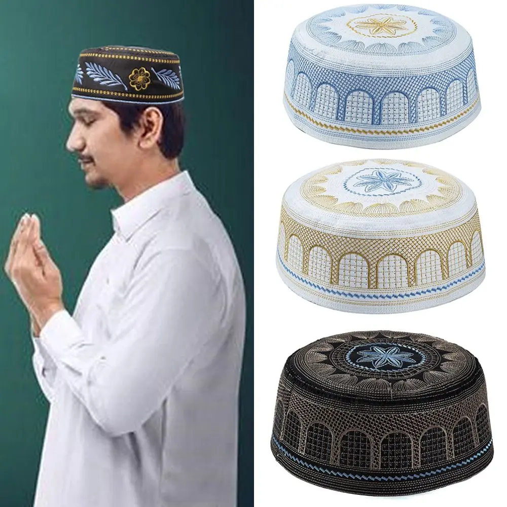 Men-Muslim-Hat-Cotton-Embroidery-Prayer-Hat-Musliman-Turban-Men-Saudi ...
