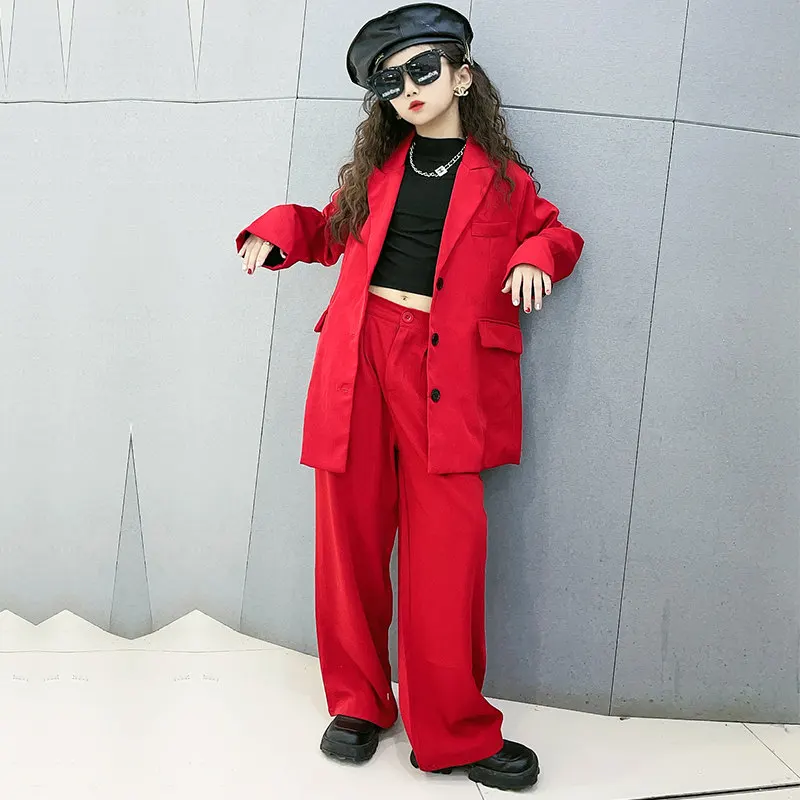 Girls-Red-Blazer-Suits-Clothing-Sets-Spring-Autumn-Kids-Jackets-Pants ...