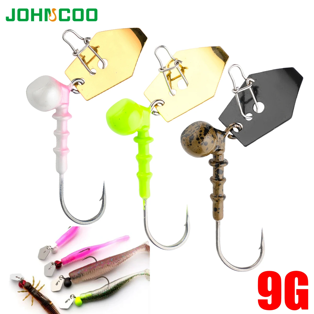5pcs/pkt Jig head hook with spinner 9g lure hook DIY soft lure hook ...