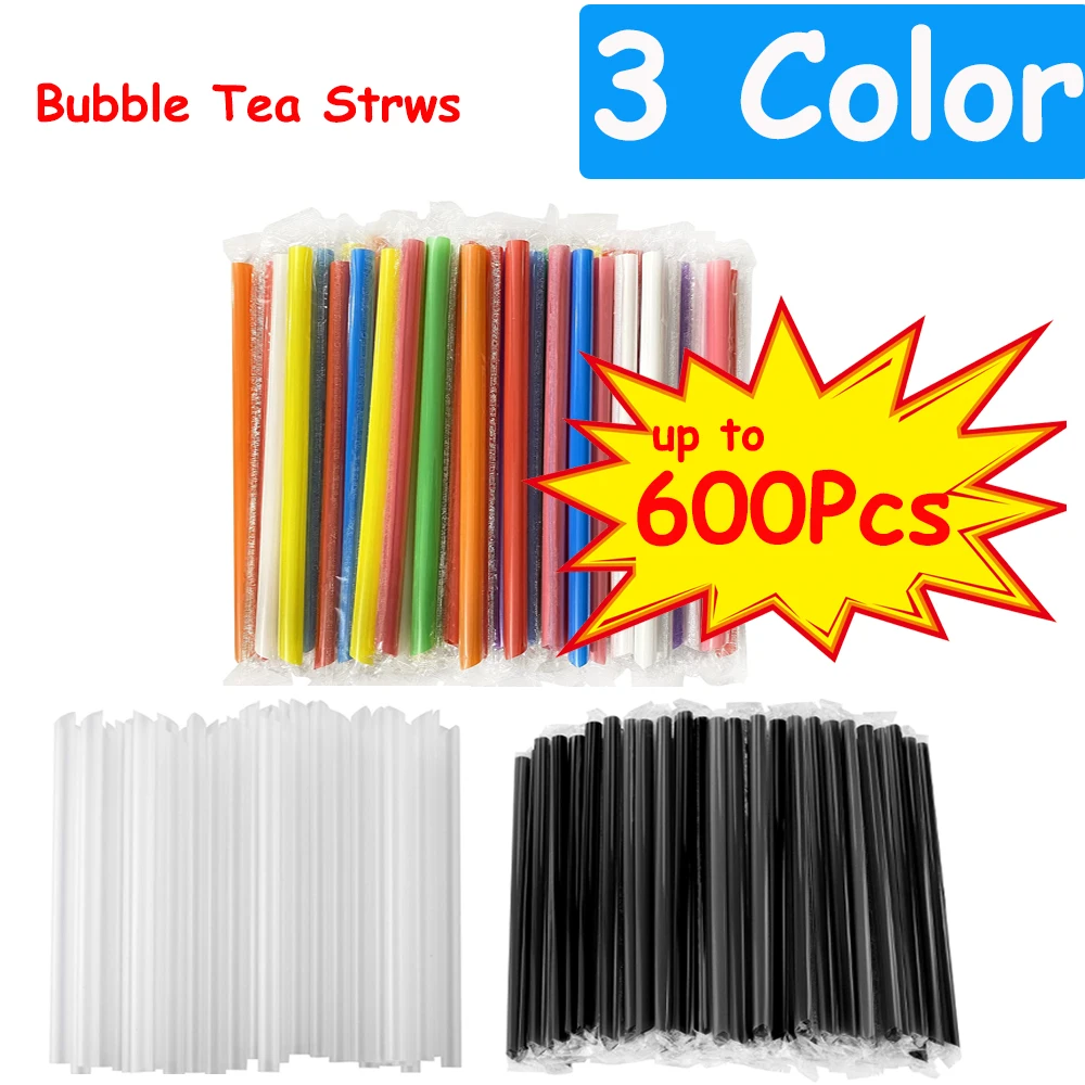 100-600Pcs-Large-Color-Black-Milk-Tea-Straws-White-Drinking-Straws ...
