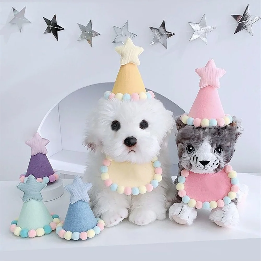 아이스크림 색상 작은 애완견 고양이 귀여운 생일 모자 별 생일 파티 턱받이 잠옷 포켓 개 생일 개 모자 고양이 액세서리