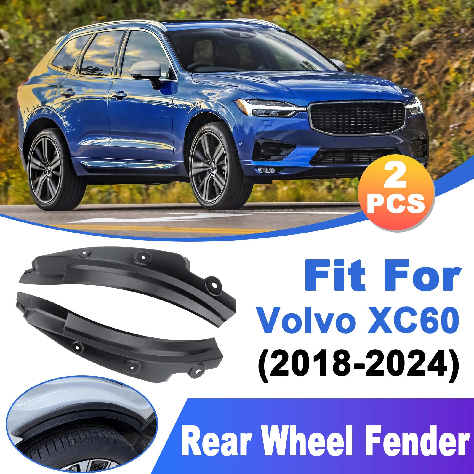 For Volvo XC60 2018 2019 2020 2021 2022 2023 2024 Rear Mudflap Mud ...