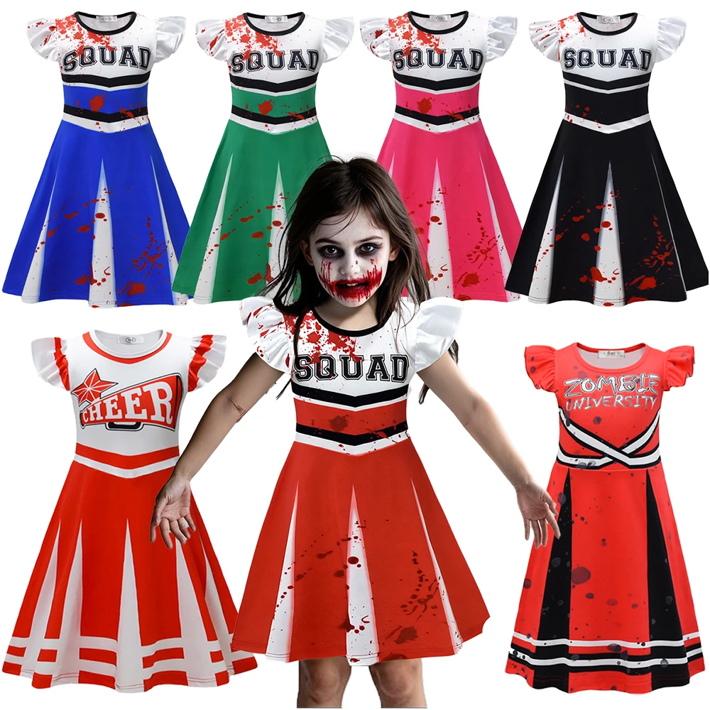 Halloween Bloody Cheerleading Dress Zombie Vampire Cosplay Horror Dress ...