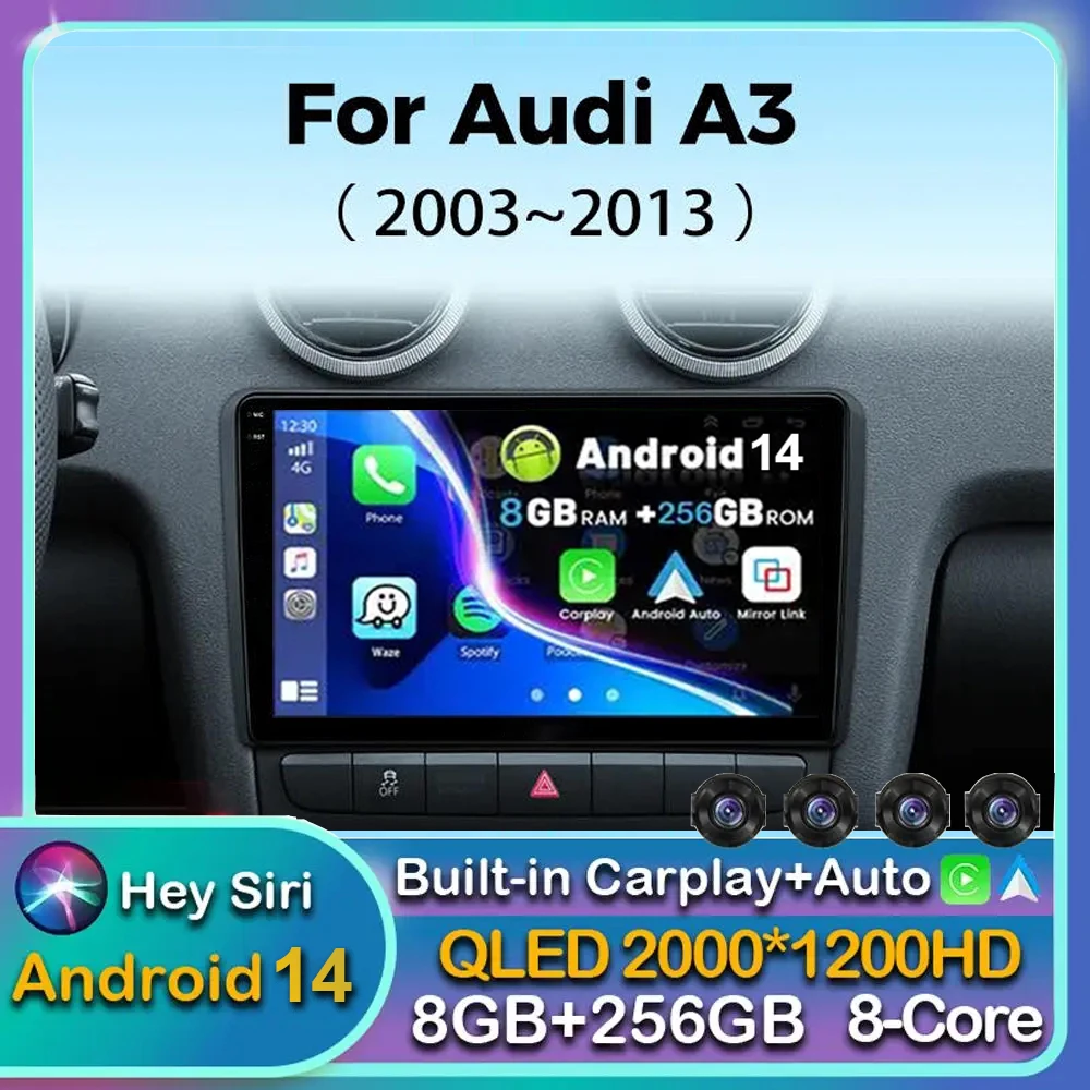 Android-14-Carplay-Auto-WIFI-4G-Car-Radio-For-Audi-A3-8P-2003-2013 ...