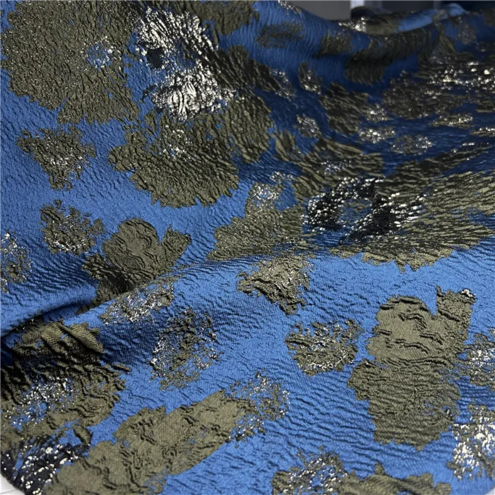 Sea Blue Embossed Jacquard Fabric European American Brocade Skirts ...