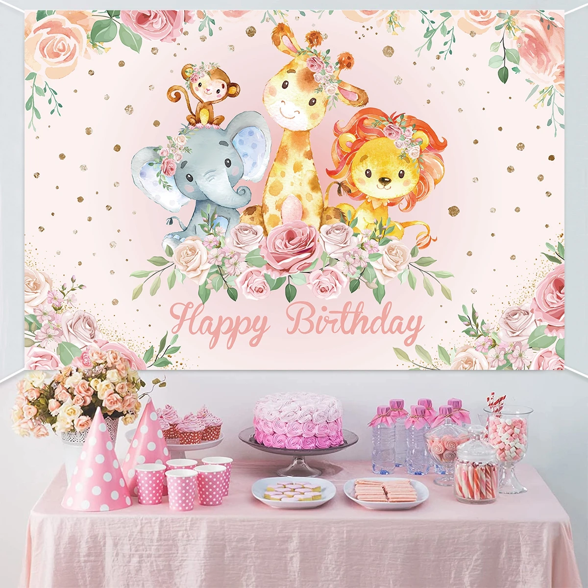 Jungle-Animal-Happy-Birthday-Background-Cloth-Jungle-Safari-Birthday ...