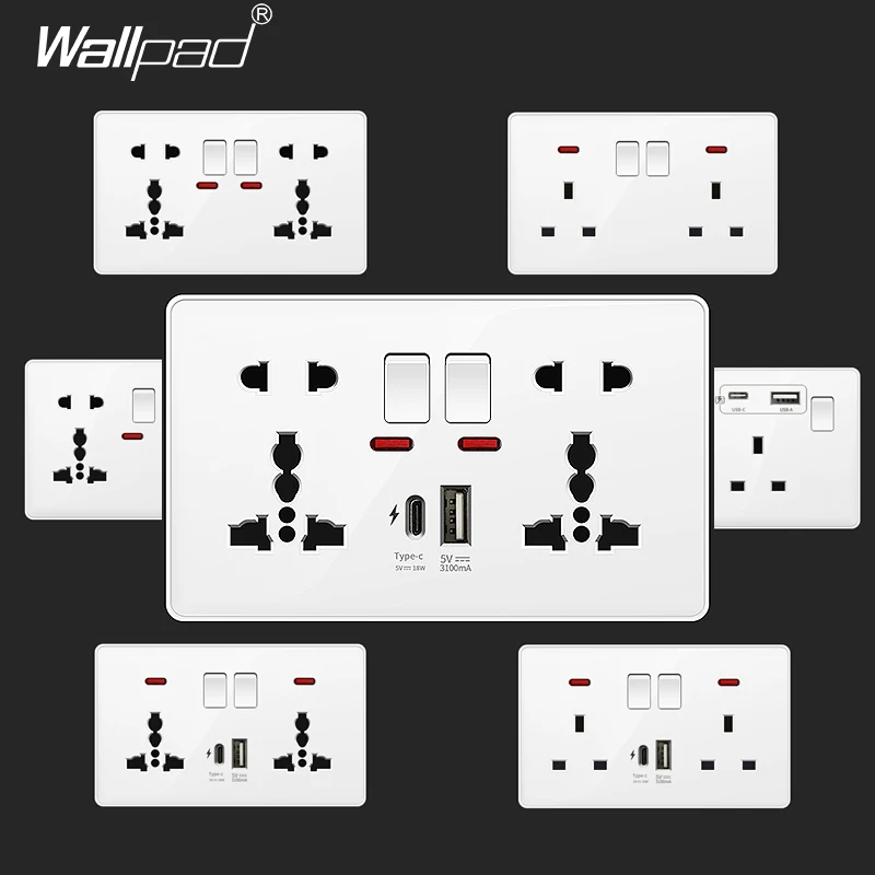 18W-Type-C-Plug-Quick-Charging-Universal-5-pin-Dual-Power-Socket-UK ...