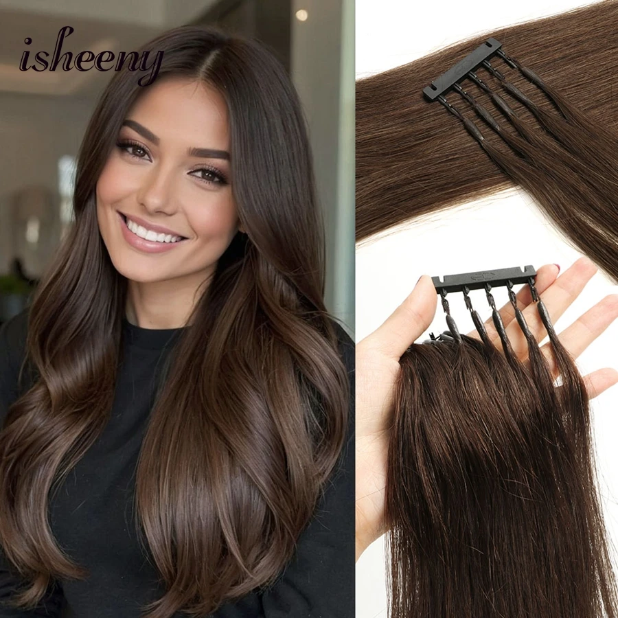 6D Human Hair Extensions 5pin/pc 16-24 inches Natural Straight Brown ...