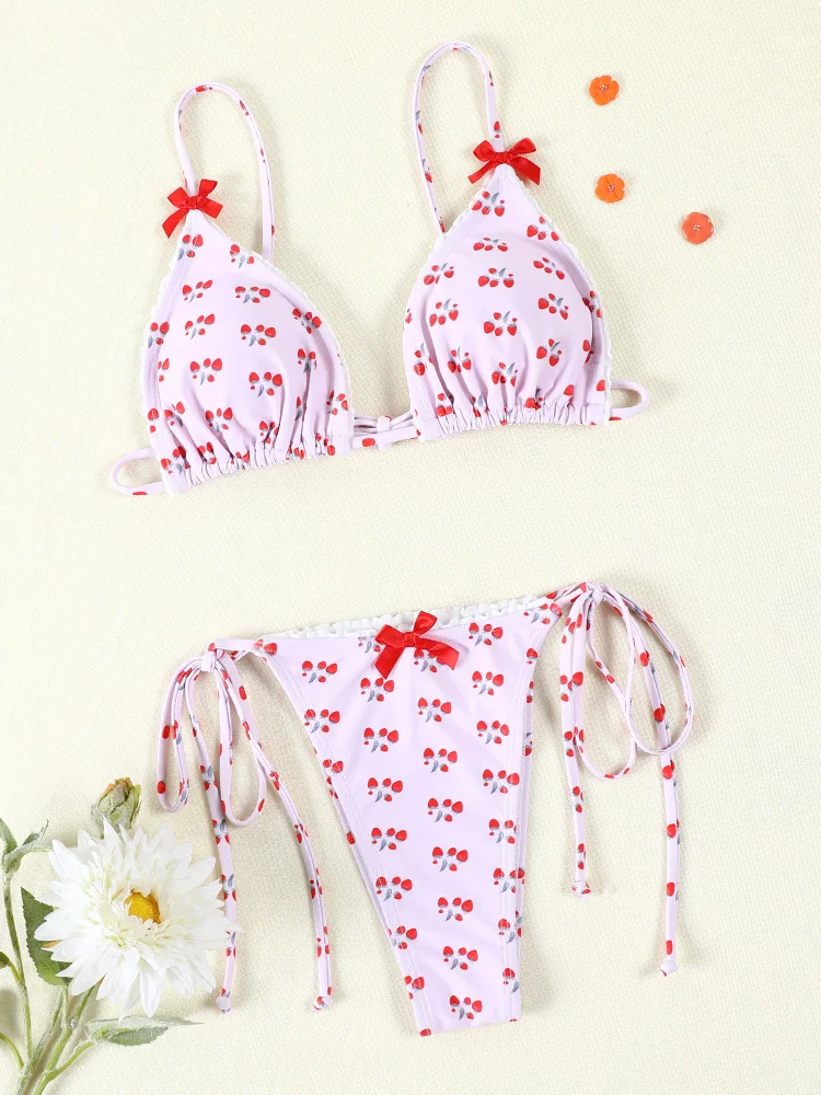 Sexy-Cherry-Bikinis-Set-Bow-Swimsuit-Print-Swimwear-Triangle-Female ...