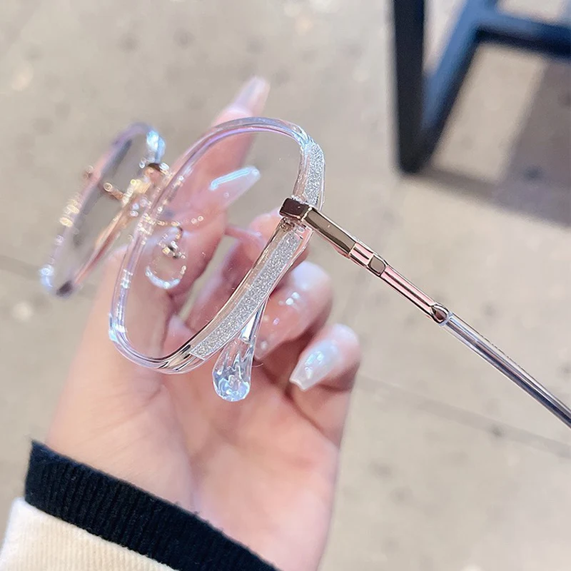 Fashion Glitter Metal Frame Glasses Diamond Studded Oversize Square ...