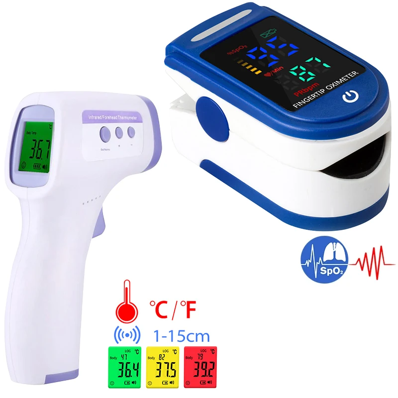 Digital Thermometer + Fingertip Pulse Oximeter Oled Display Finger Clip ...