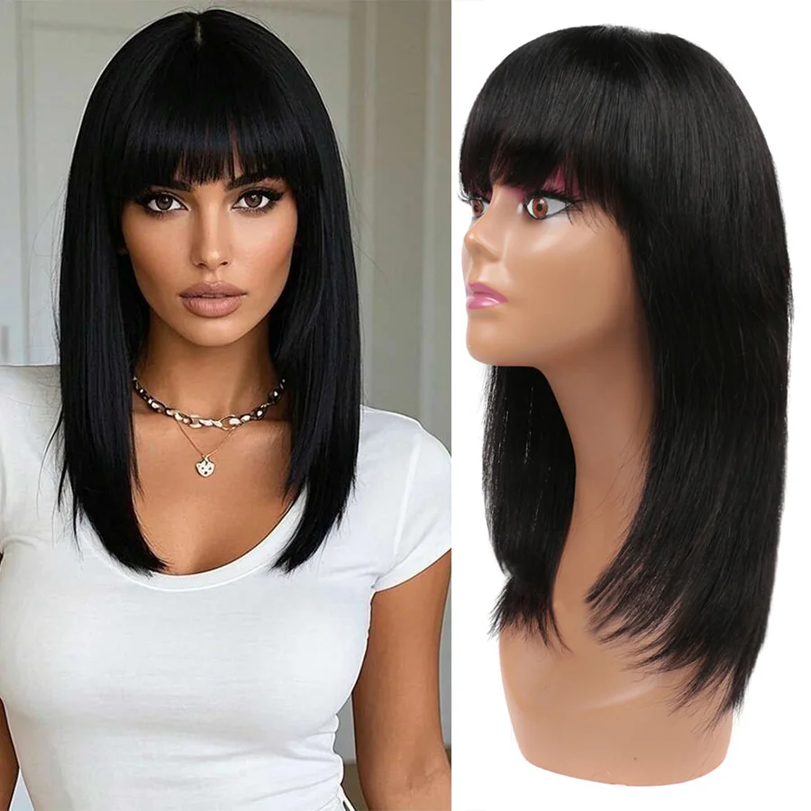 Human Hair Wigs with Bangs BOBO Wig Straight Short Bob Wig Human Hair ...
