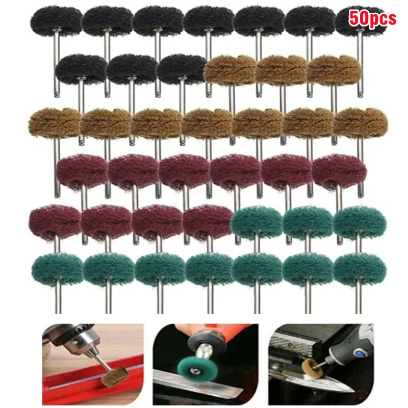 50pcs Mini Drill Abrasive Brush Nylon Buffing Polishing Wheel with 2 ...