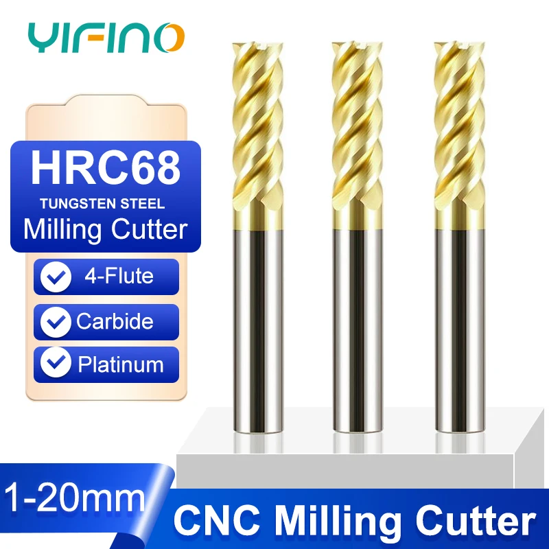 YIFINO-HRC68-4-Flute-Tungsten-steel-Carbide-Milling-Cutter-Tools-CNC ...