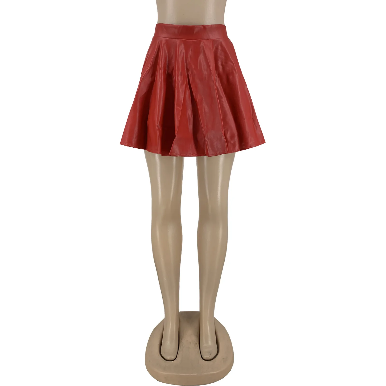 Joskaa-Mini jupe plissée en cuir PU monochrome pour femmes,vêtements ...