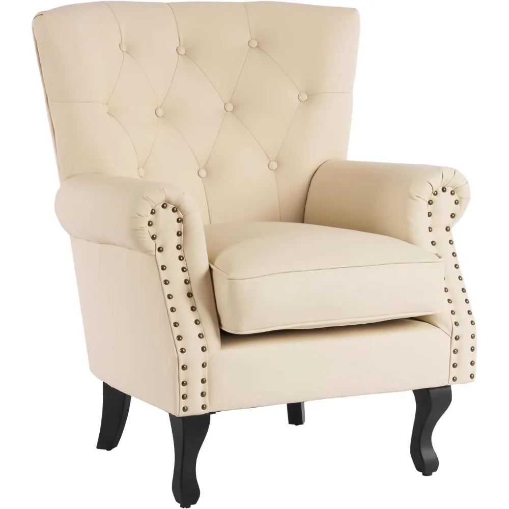 Living-Room-Chair-with-Tufted-Button-Rivet-Trim-Sturdy-Wood-Legs-Mid ...