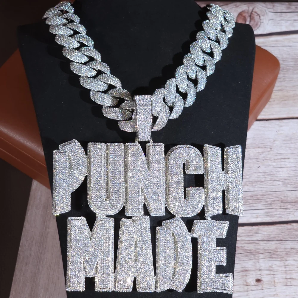 ICEC Custom Hiphop Name Pendant Iced Out CZ Stones 22mm Cuban Chain ...