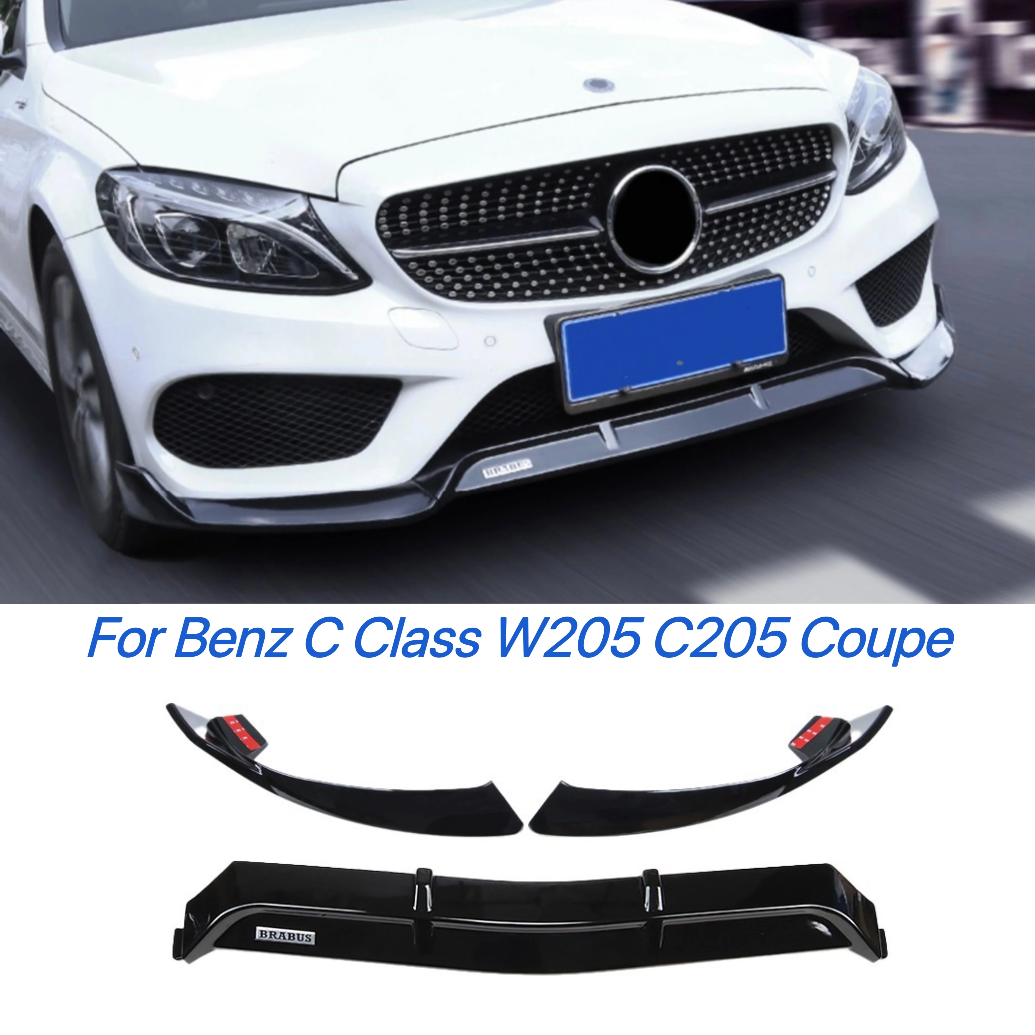 For-Mercedes-Benz-C-Class-W205-C205-Coupe-Front-Bumper-Lip-Body-Kit ...
