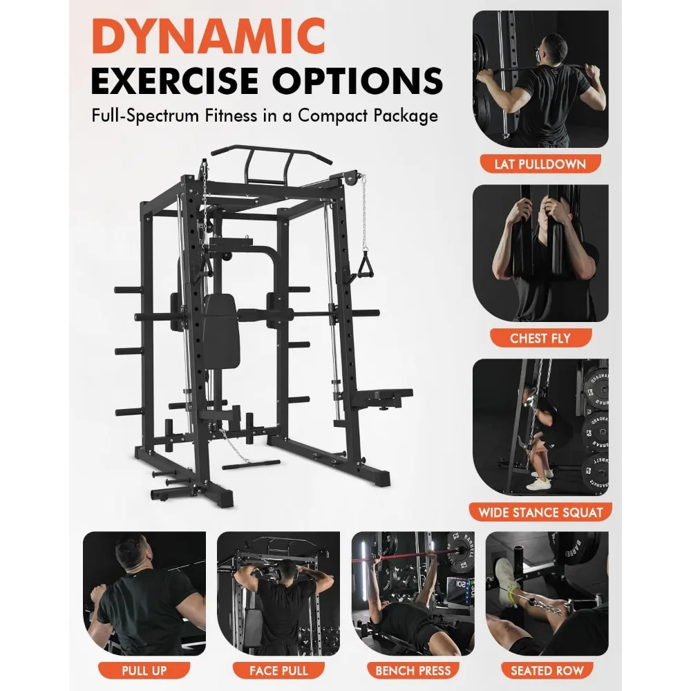 Dual Pulley Functional Trainer, Squat Rack with Cable Crossover System ...