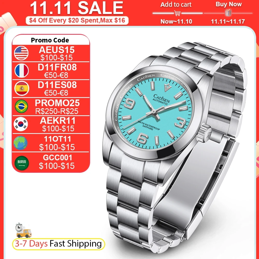 CADISEN-36MM-New-NH35-Men-Mechanical-Watch-AR-Sapphire-Glass-BGW9-Blue ...