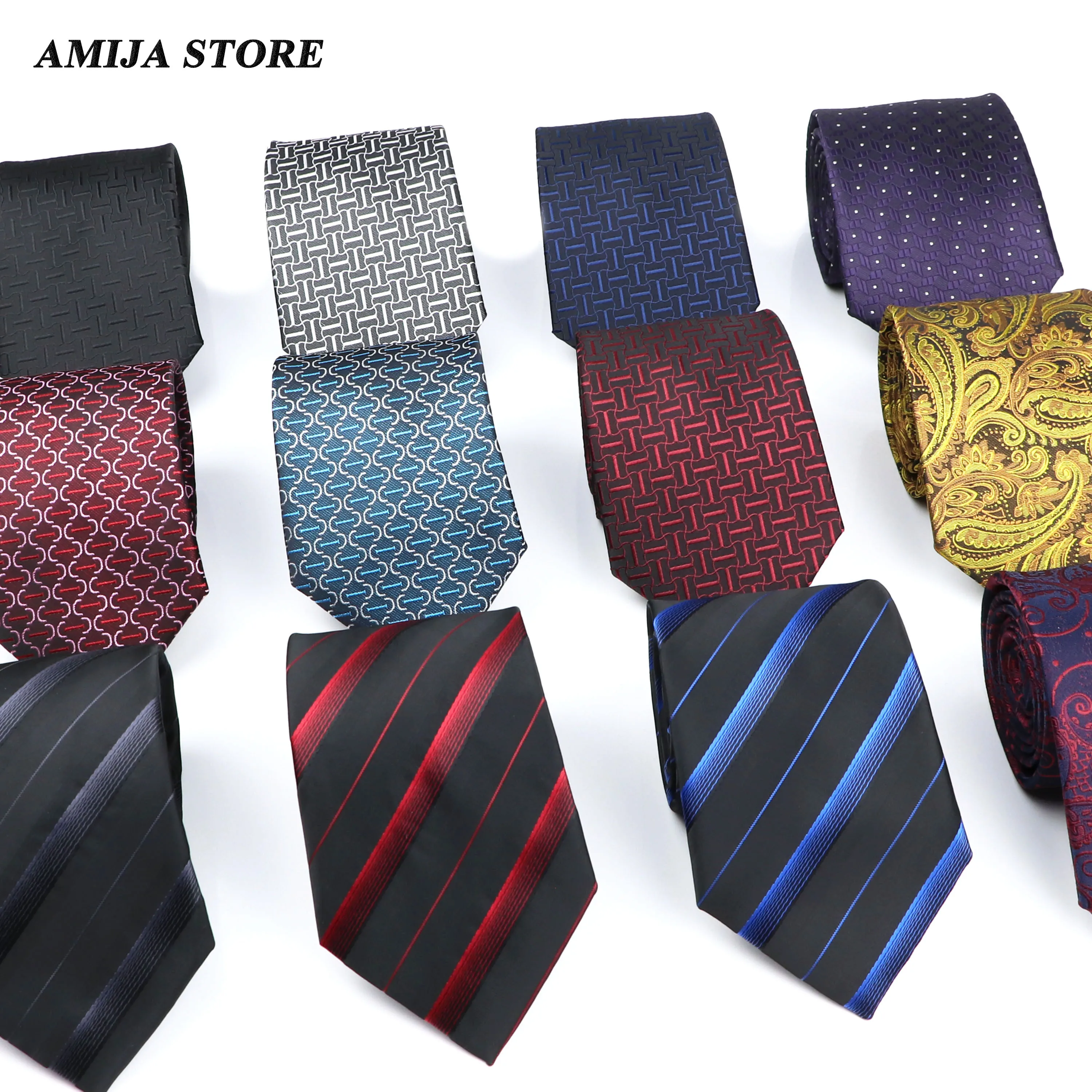 New Fashion Men's Tie 8cm Blue Necktie Red Striped Gravatas For Men ...