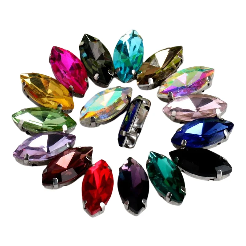 Horse Eye / Leaf Shape Glass Rhinestones With Claw Sew On Crystal Stone ...