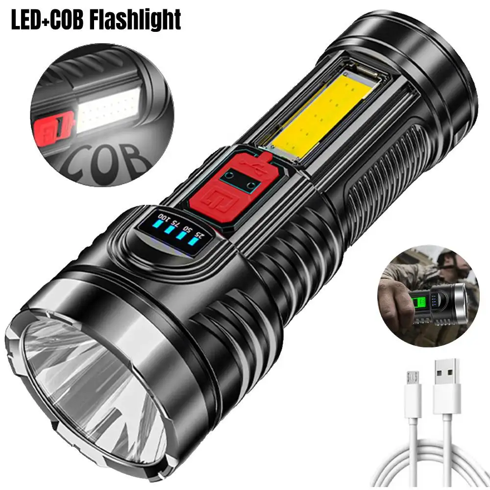 Powerful USB Rechargeable Flashlight 4 Modes LED Torch With Built-in ...