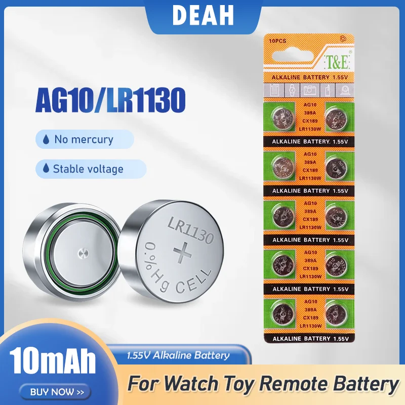 New AG10 LR1130 389A 189 389 SR54 LR54 L1131 1.55V Alkaline Battery For ...