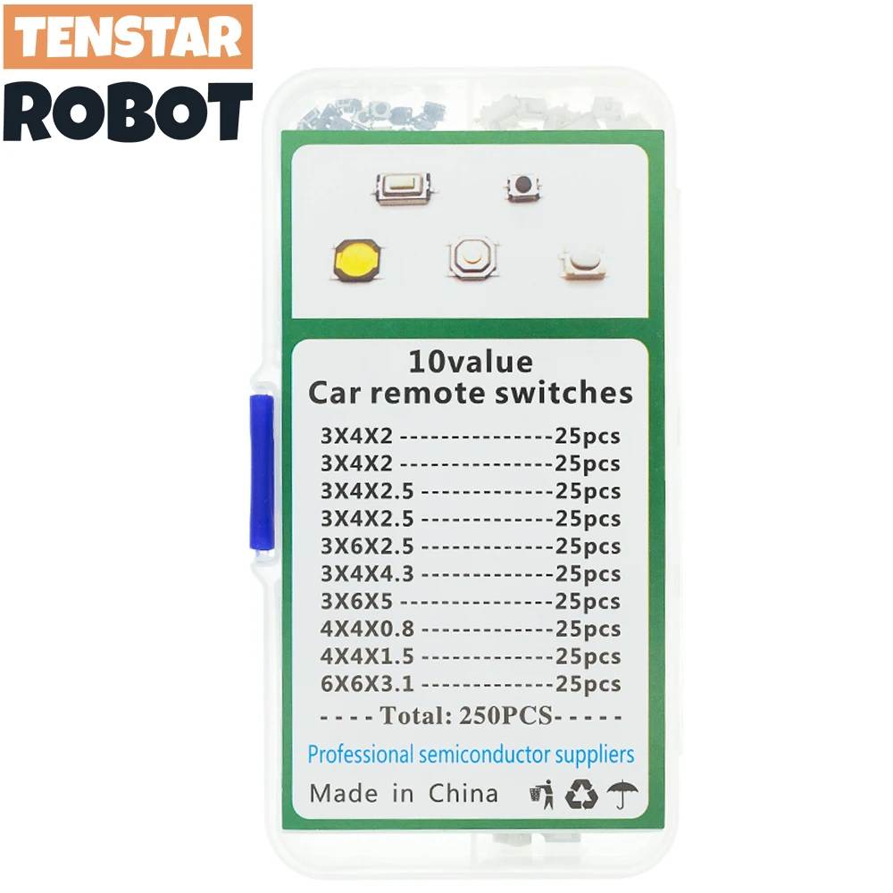 250PCS 10 Types Tactile Push Button Touch Switch Remote Keys Button Kit ...