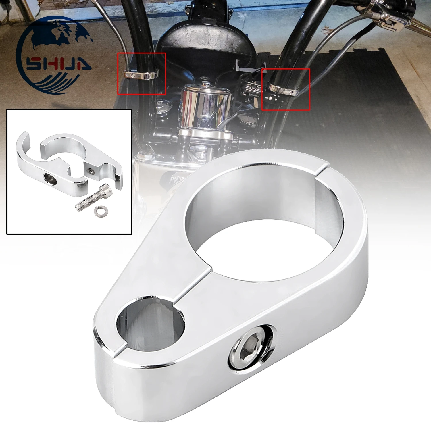 1-25mm-Motorcycle-Frame-Handlebar-Chrome-Clutch-Cable-Brake-Line-Clamp ...