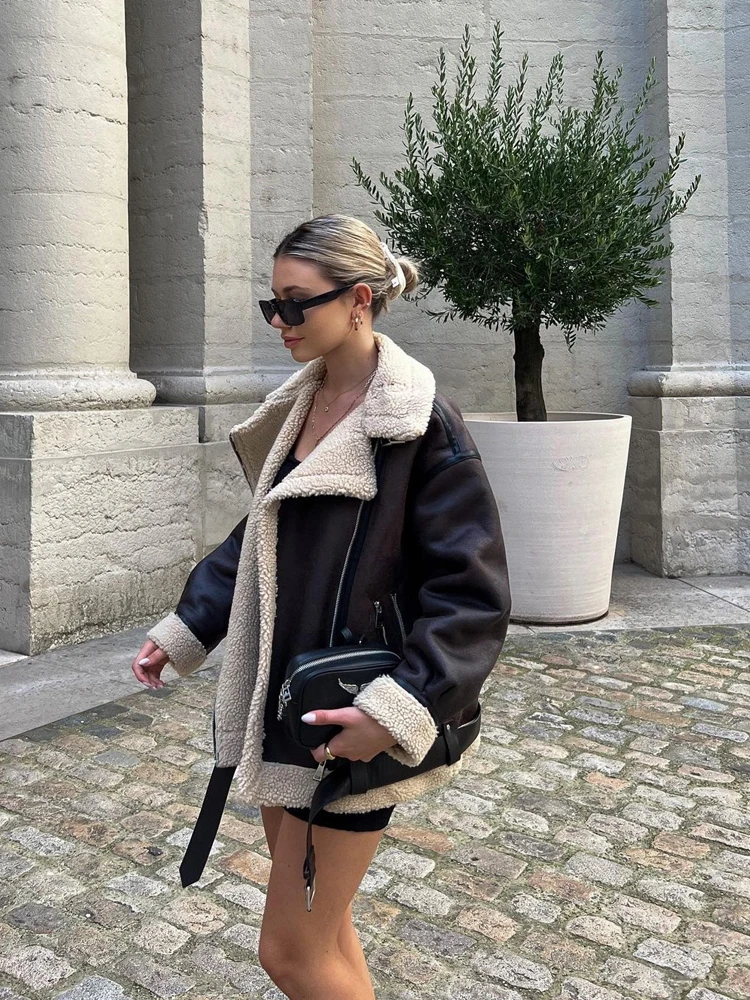 Suninheart Fashion Faux Fur Jacket With Zipper Women Long Sleeve Double ...