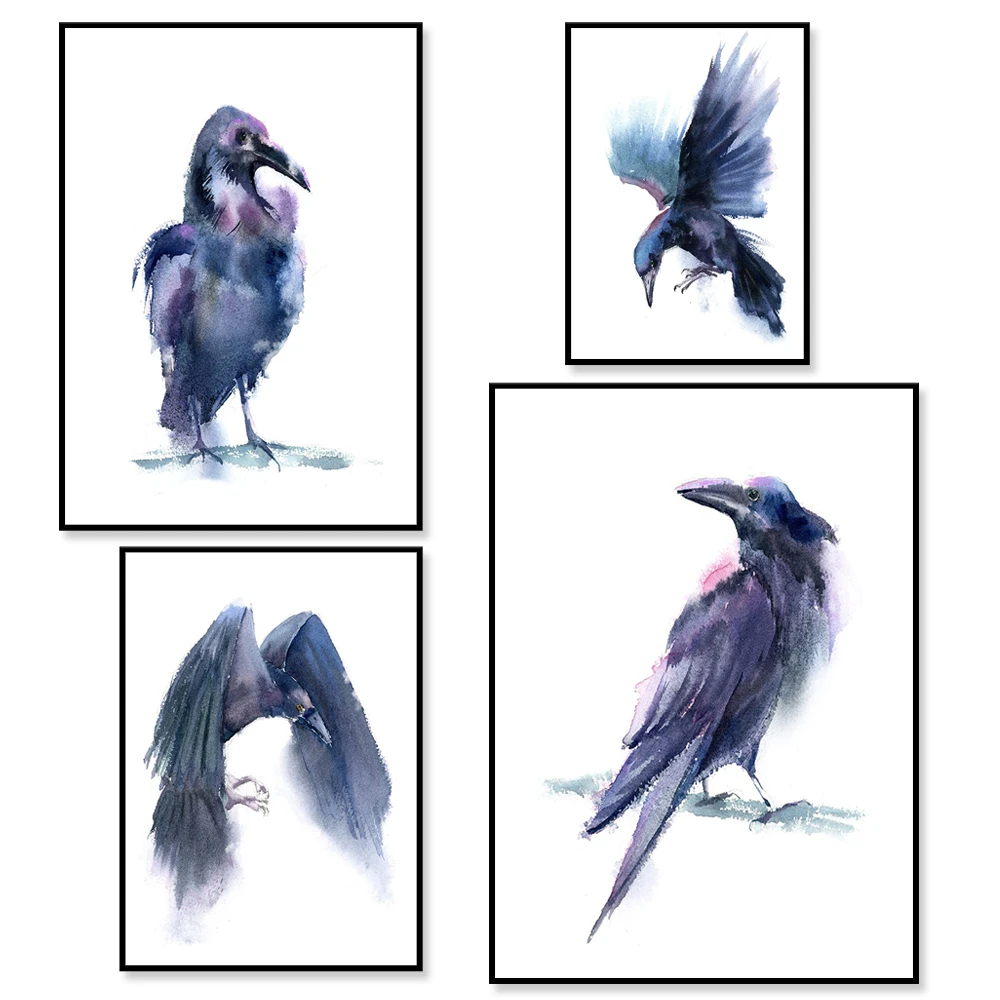 Watercolor Raven Flying