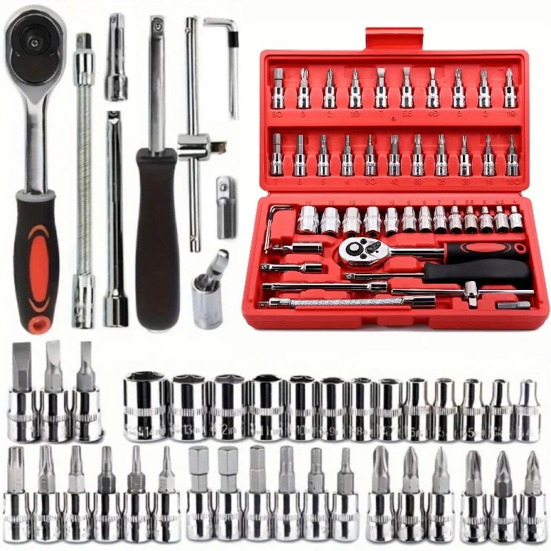 46pcs-Car-Repair-Tool-Kit-1-4-inch-Drive-Socket-Ratchet-Wrench-Set ...