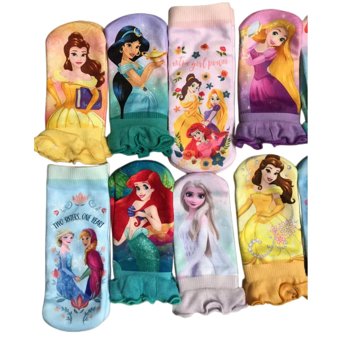 Disney Cartoon Cotton Socks Girl Princess Elsa Anna Sofia Mermaid Belle ...