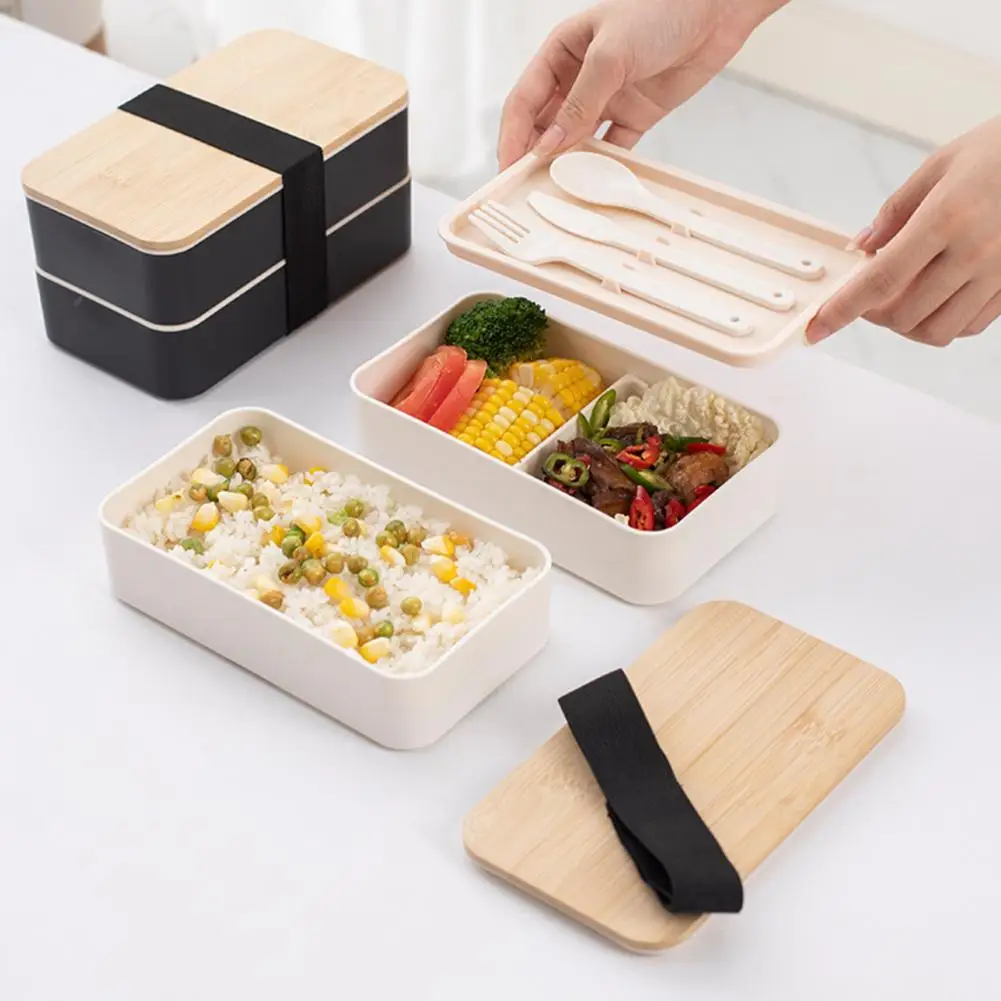 1200ml Bento Boxes with Strap Double Layer Bento Cases Built-in ...