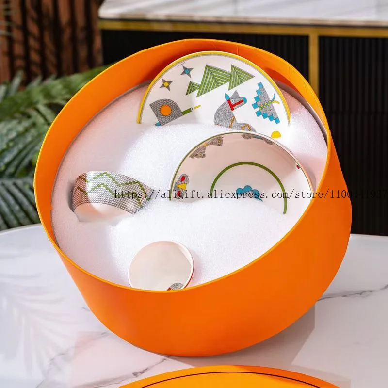 4-Piece Kids Tableware Set European Ceramic Plates, Bowls & Cups ...